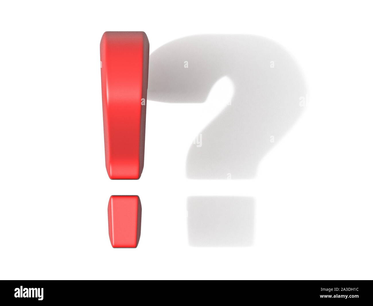 Exclamation mark with a question mark shadow 3D rendering illustration ...