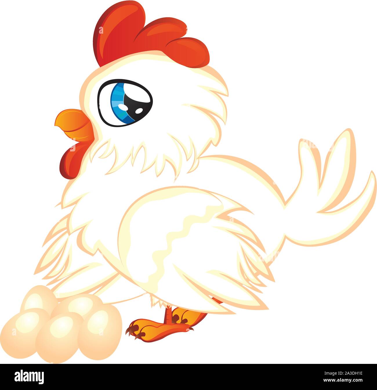 Cute cartoon white hen with blue eyes and her eggs Stock Vector Image ...