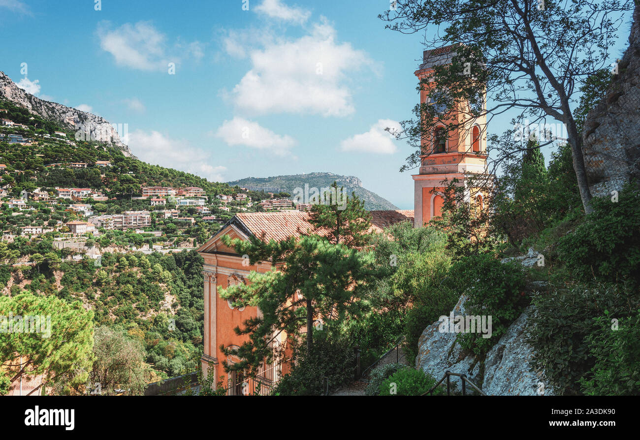 Eze, France, September 5, 2018: The old neo-classicism church Notre ...