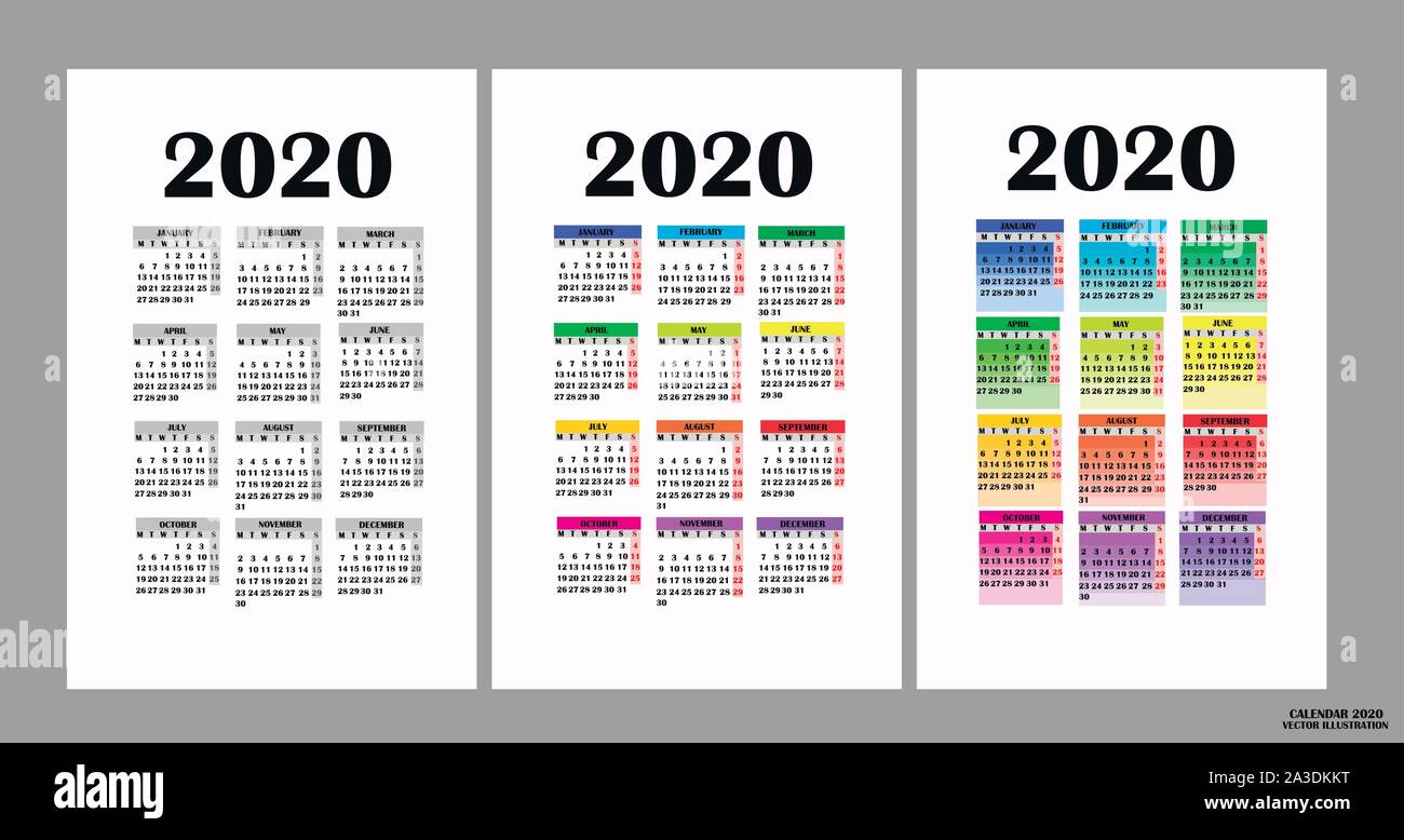 Design for calendar Year 2020. Colorful set design for calendar 2020 ...