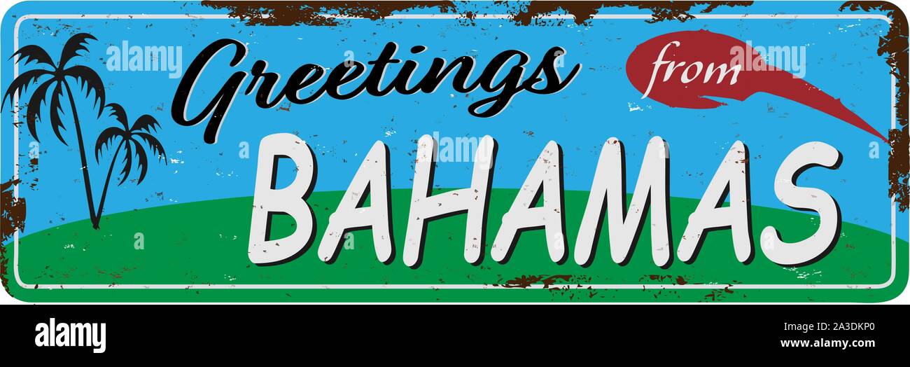 Greetings from Bahamas Vintage tin sign with Retro souvenirs or ...