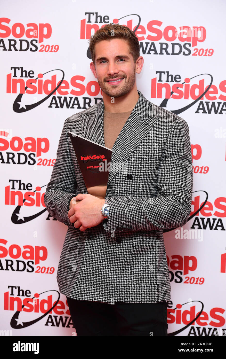 Adam Woodward with his award for Best Actor at the Inside Soap Awards ...