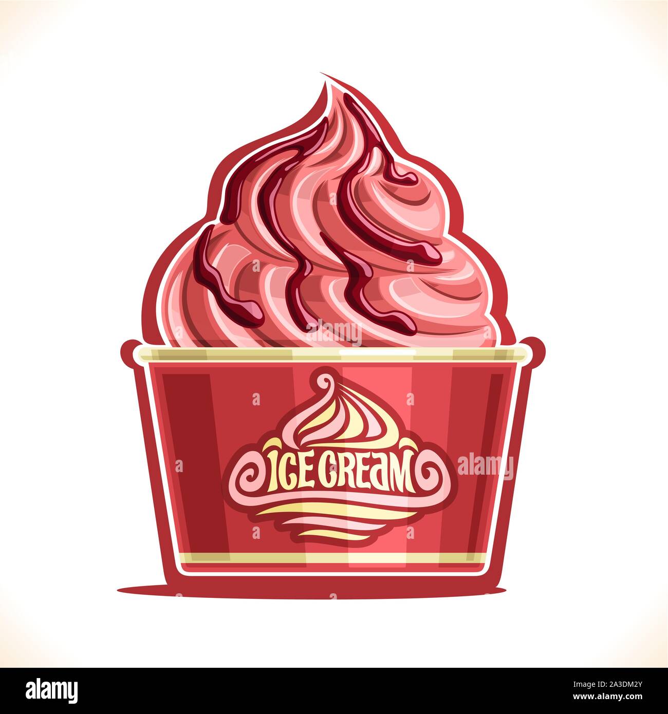 Vector illustration of Strawberry Ice Cream in paper cup, pink soft ...