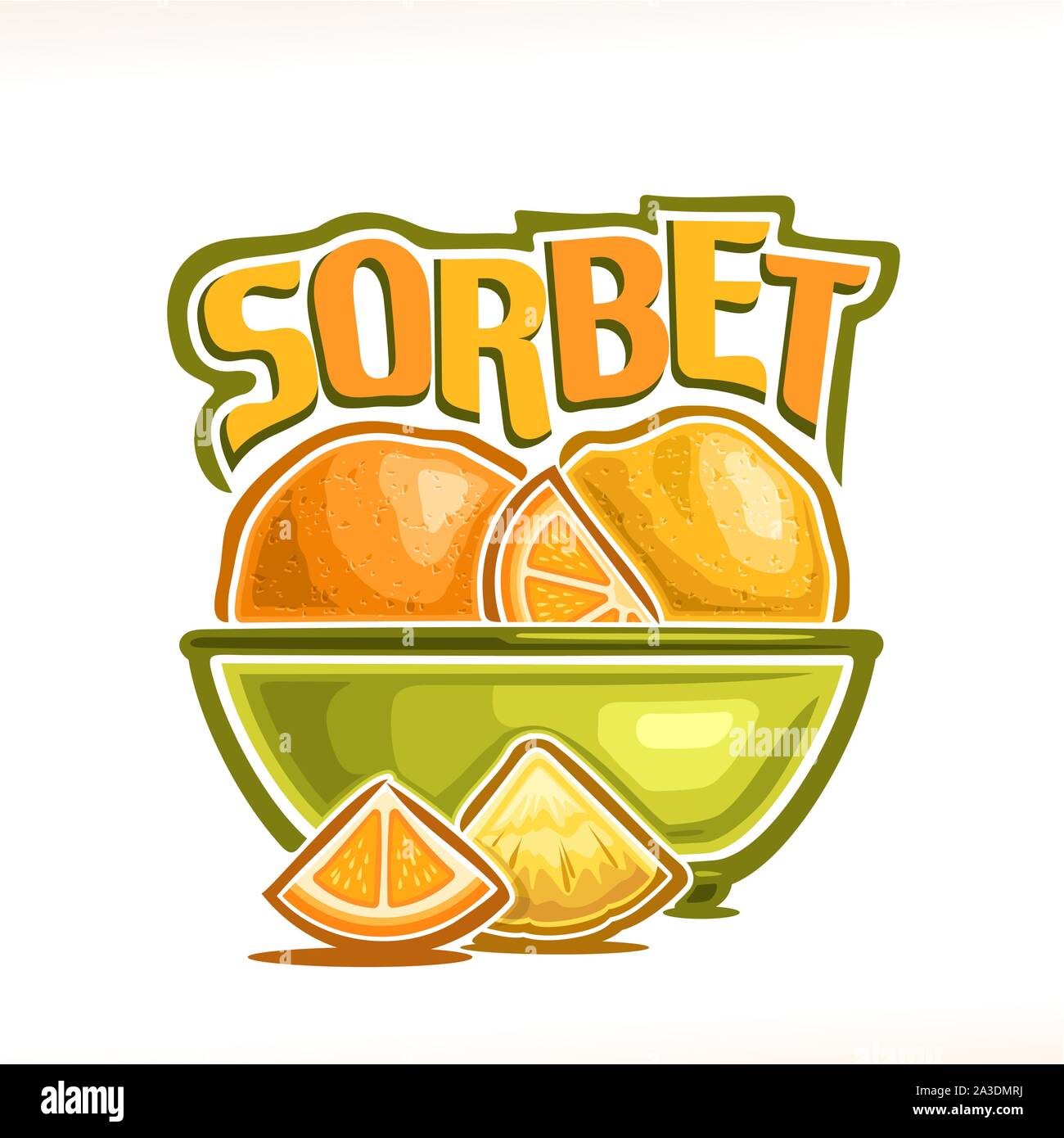 Vector logo for Lemon Sorbet, orange fruit & citrus sherbet scoop balls ...
