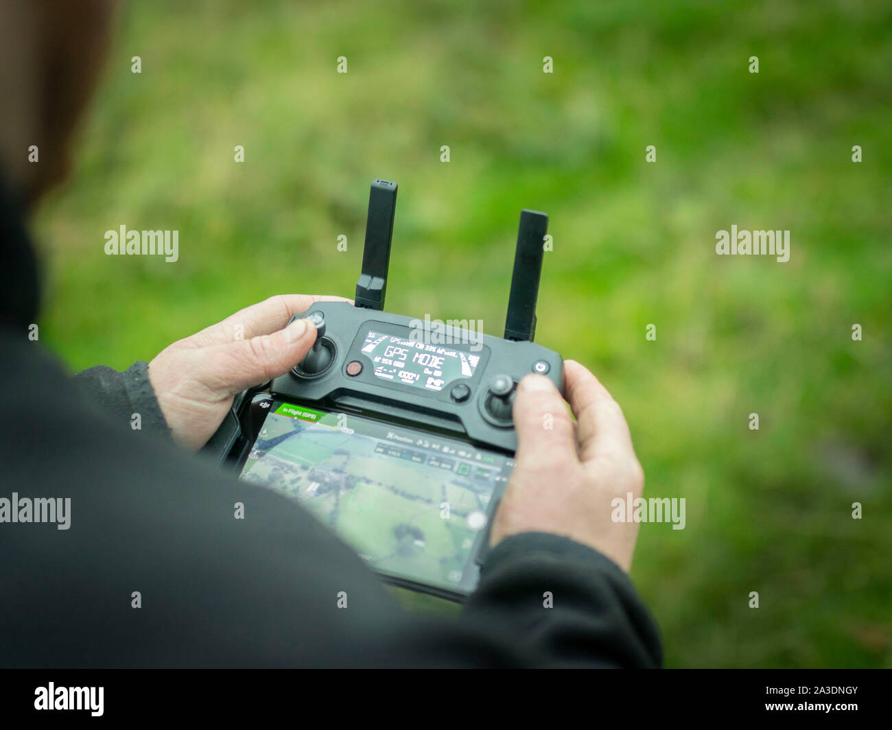 DJI Mavic Pro Platinum Drone controller using iPhone interface Stock ...