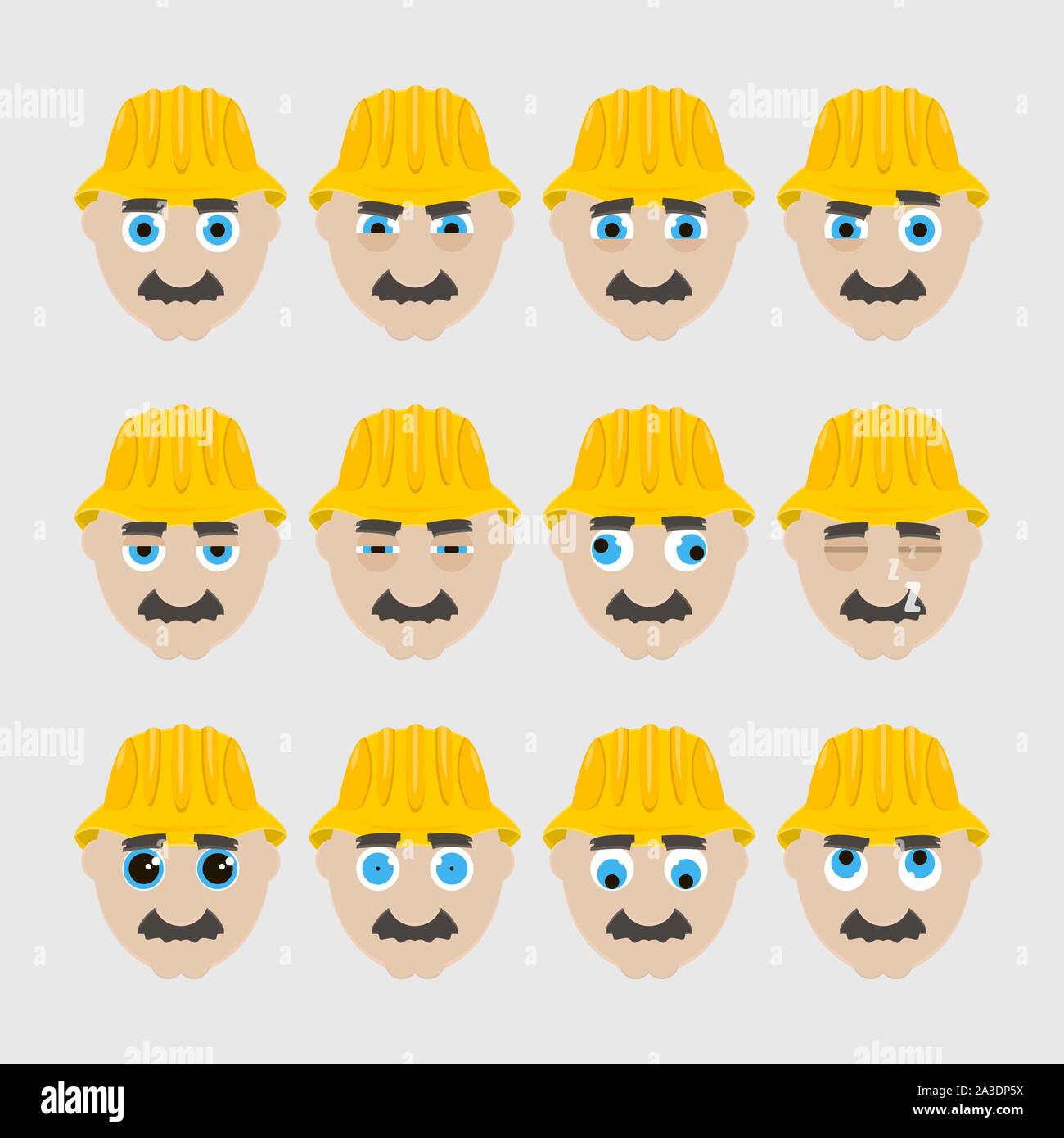 Set of cute builder emoticons. Vector illustration Stock Vector Image ...