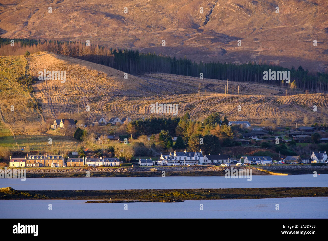Lochcarron village, Wester Ross, Highlands f Scotland. Looking across ...