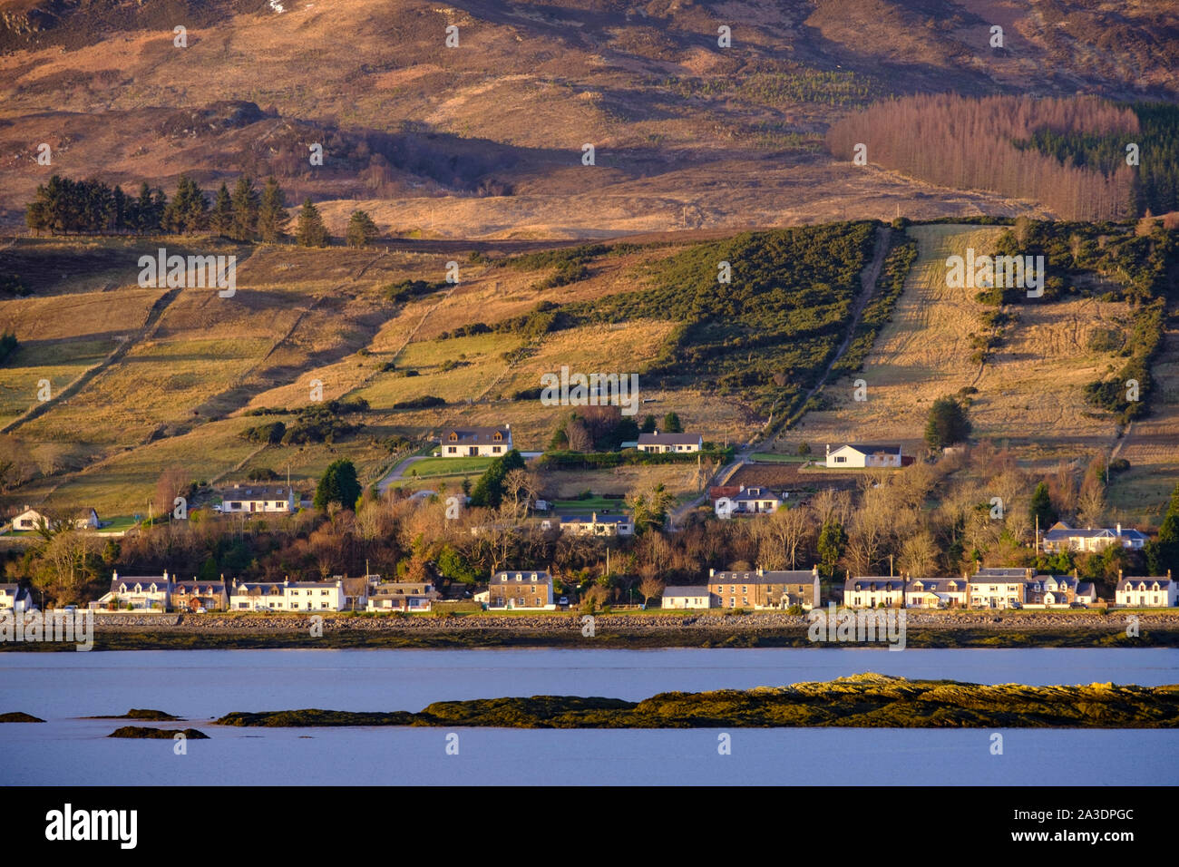 Lochcarron village, Wester Ross, Highlands f Scotland. Looking across ...