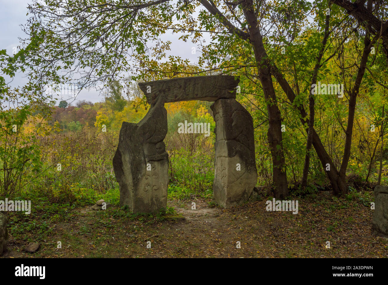 Ancient Trilithon in Forest Glade Stock Photo - Alamy
