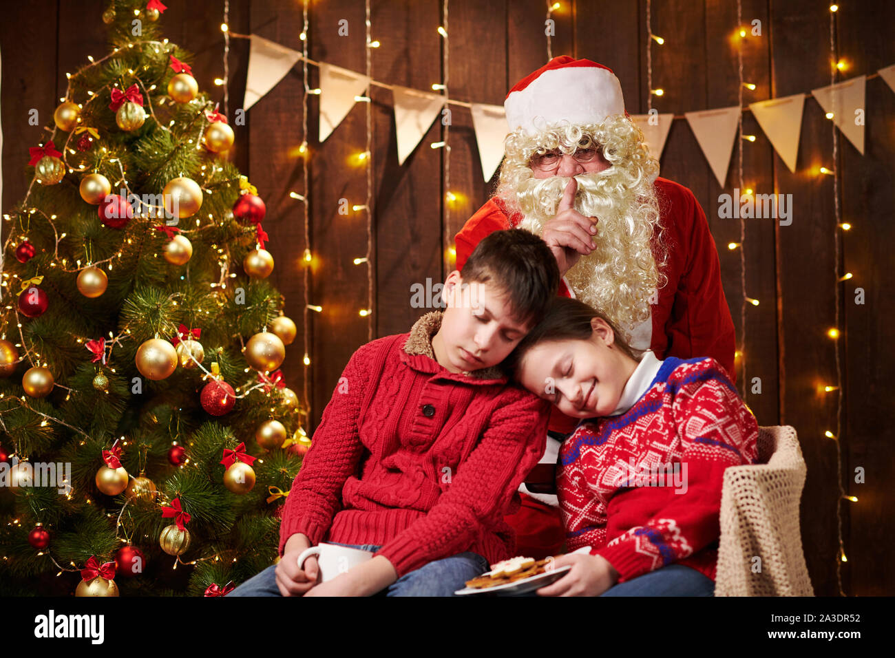 The children waited a long time for Santa, now they fell asleep and ...