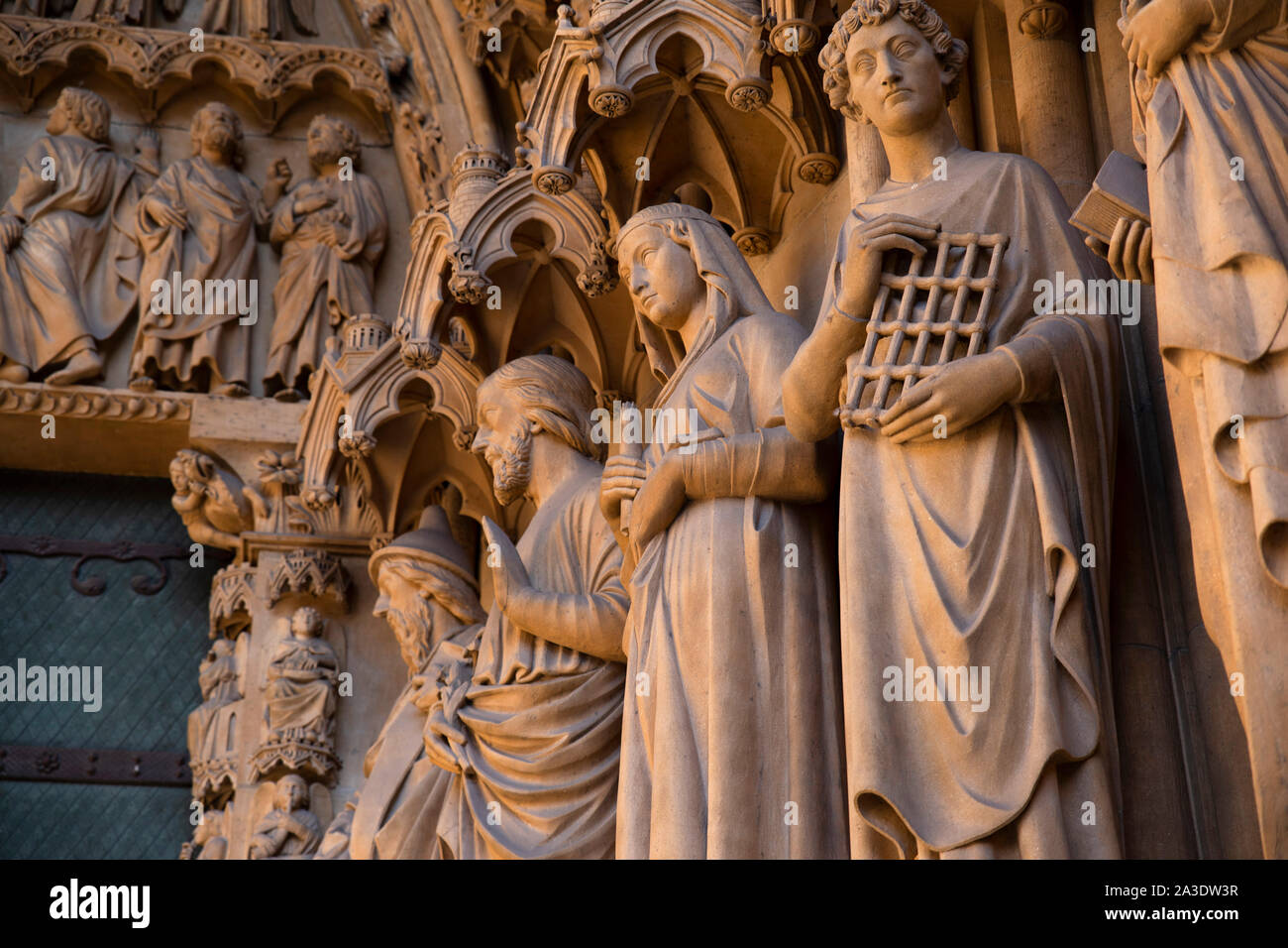 statue of soldier in front Detail of the statues of Metz Cathedral in ...