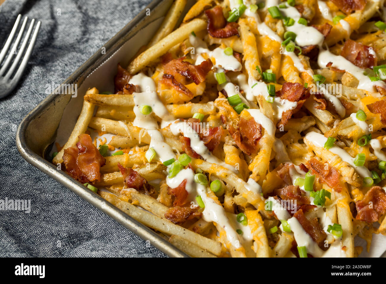 Homemade Bacon Cheddar Ranch Fries with Chives Stock Photo - Alamy