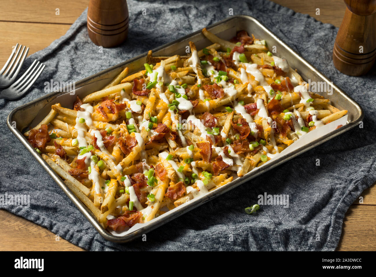 Homemade Bacon Cheddar Ranch Fries with Chives Stock Photo - Alamy