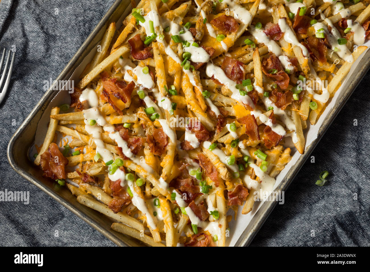 Homemade Bacon Cheddar Ranch Fries with Chives Stock Photo - Alamy