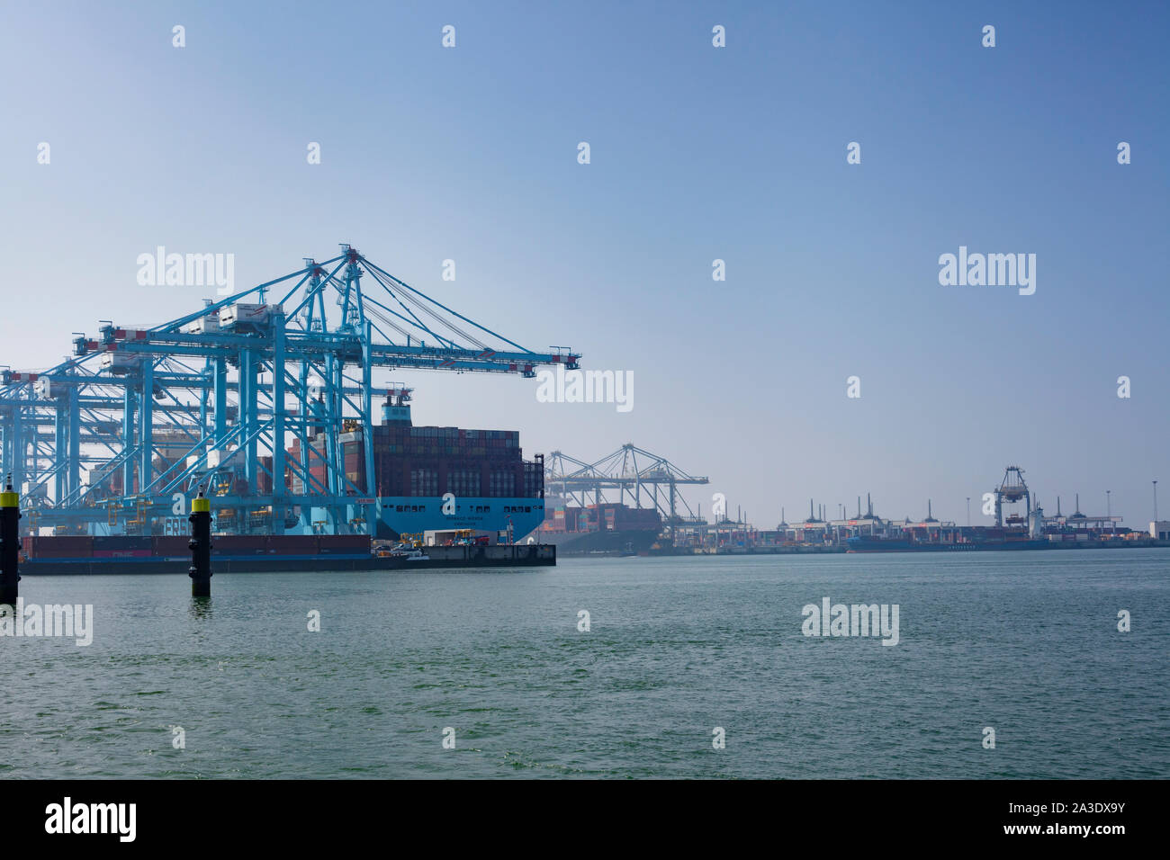 Rotterdam, Holland. Aerial view of container terminal in the harbor ...