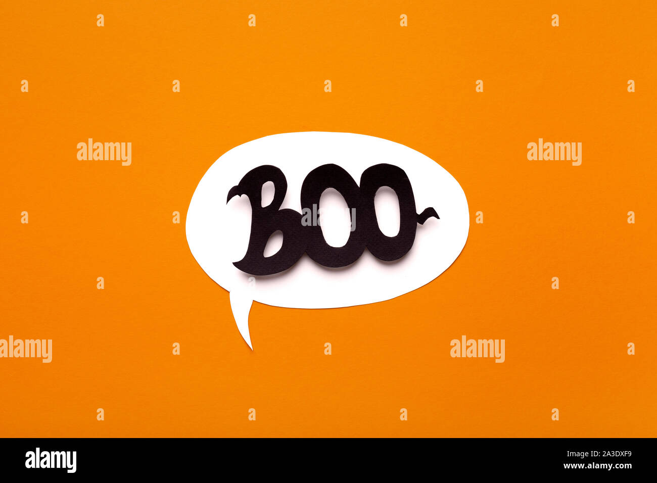 Creative Boo text inside speech bubble on Halloween background Stock ...