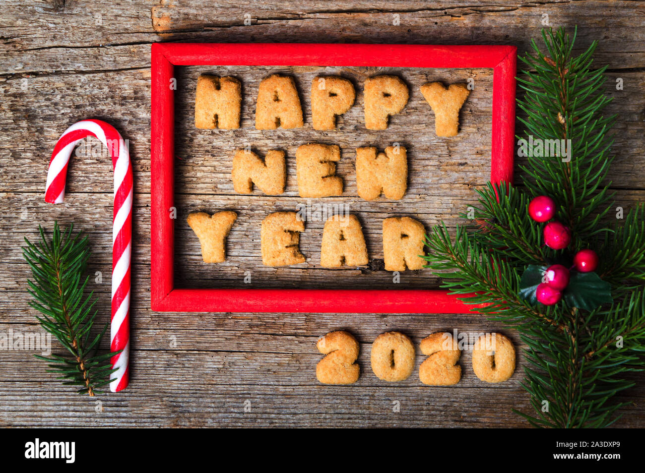 Happy new year note in a red wooden frame Stock Photo - Alamy