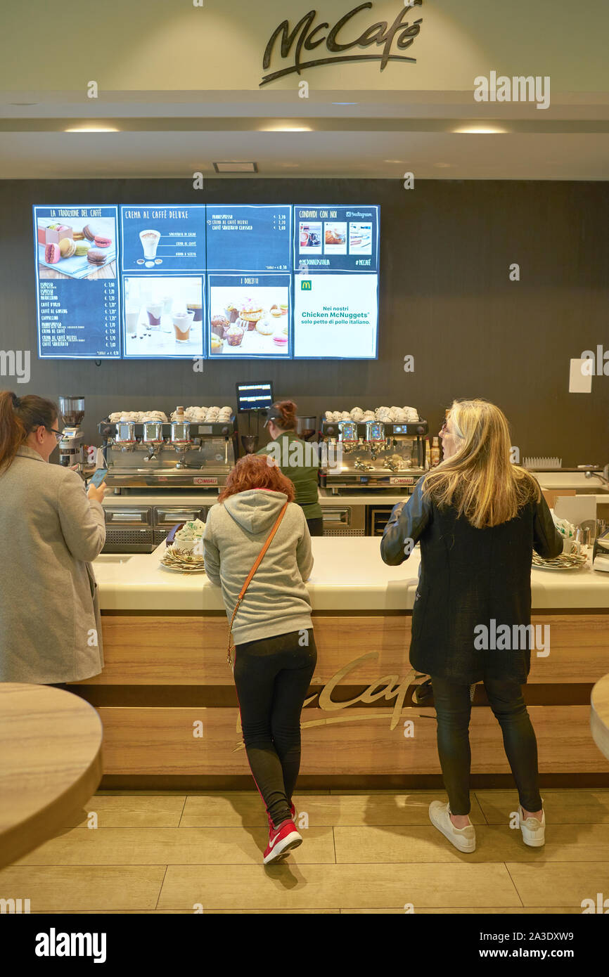 VENICE, ITALY - CIRCA MAY, 2019: McCafe counter service at McDonald's ...