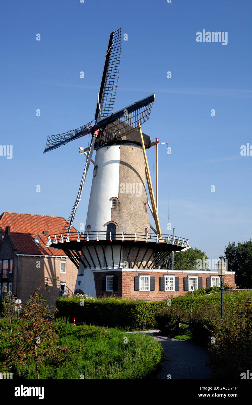 Windmill farm river landscape. Windmill farm scene. Village windmill ...