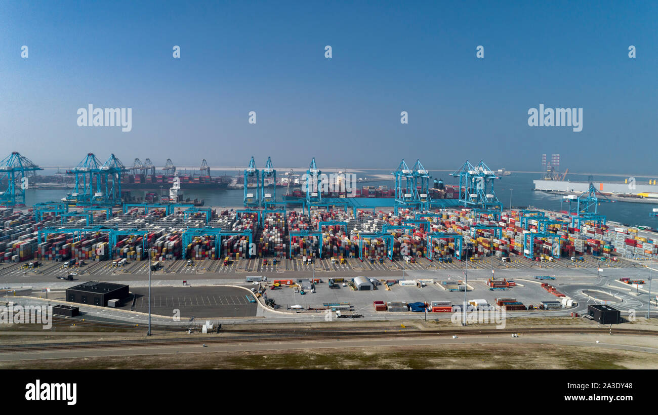 container terminal in the Rotterdam harbor Stock Photo - Alamy