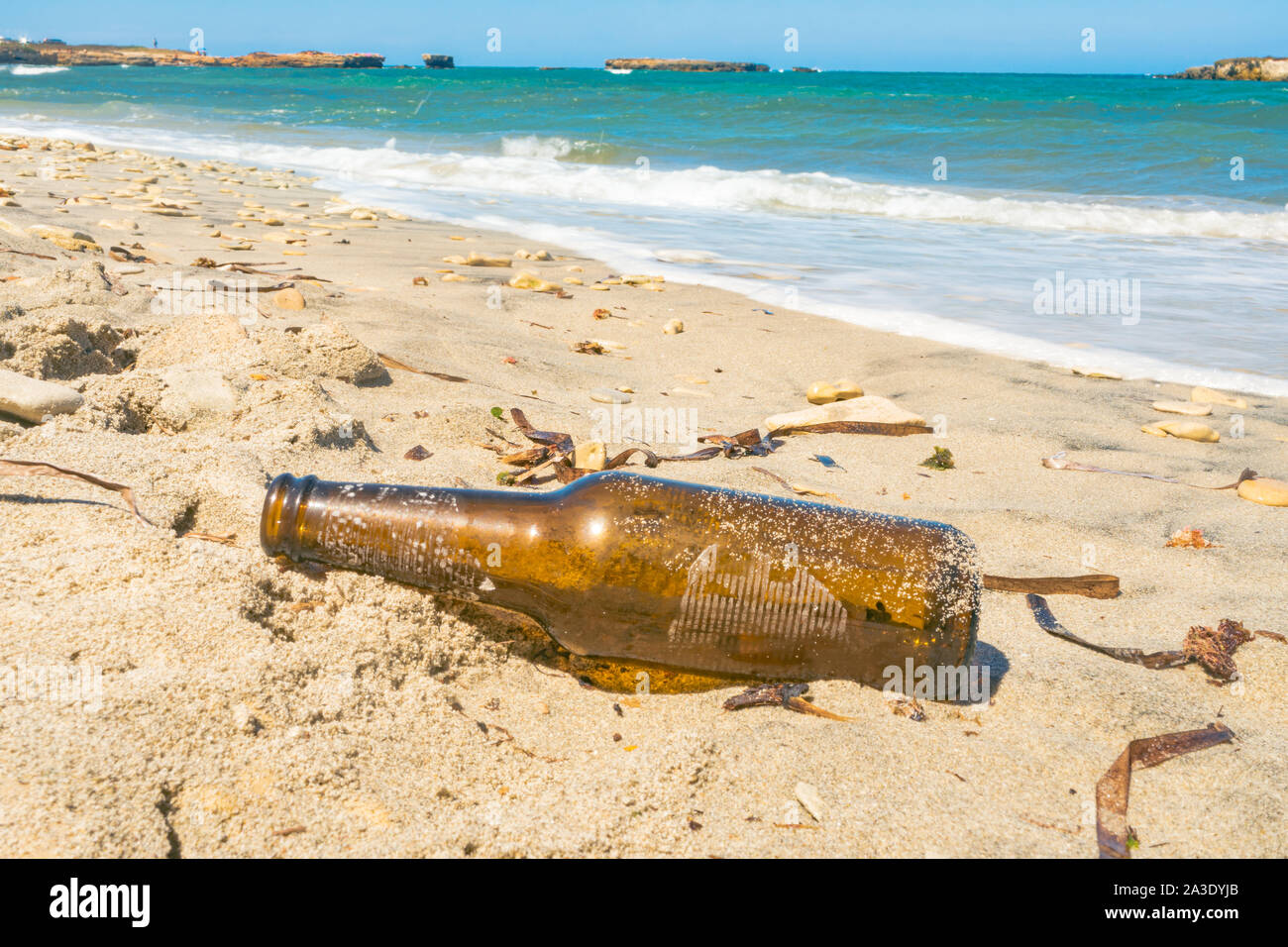 after a party on the beach someone left a garbage instead of recycled ...
