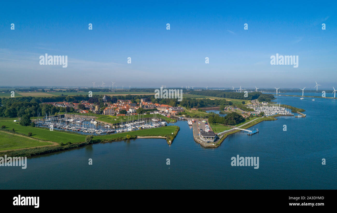 Aerial view of the fortified city of Willemstad, Moerdijk in the ...