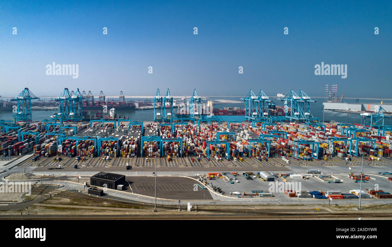container terminal in the Rotterdam harbor Stock Photo - Alamy