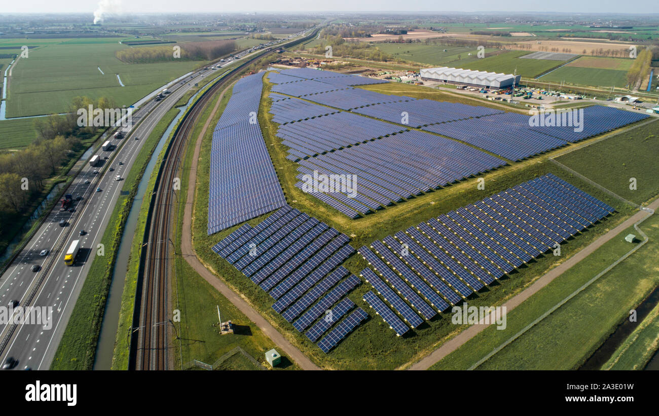 Big Solar panel farm with photovoltaic panels for clean solar energy ...
