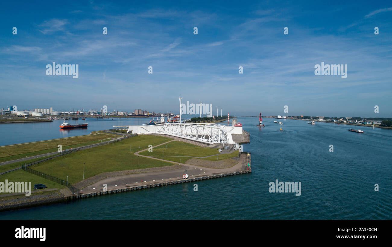 Aerial picture of Maeslantkering storm surge barrier on the Nieuwe ...