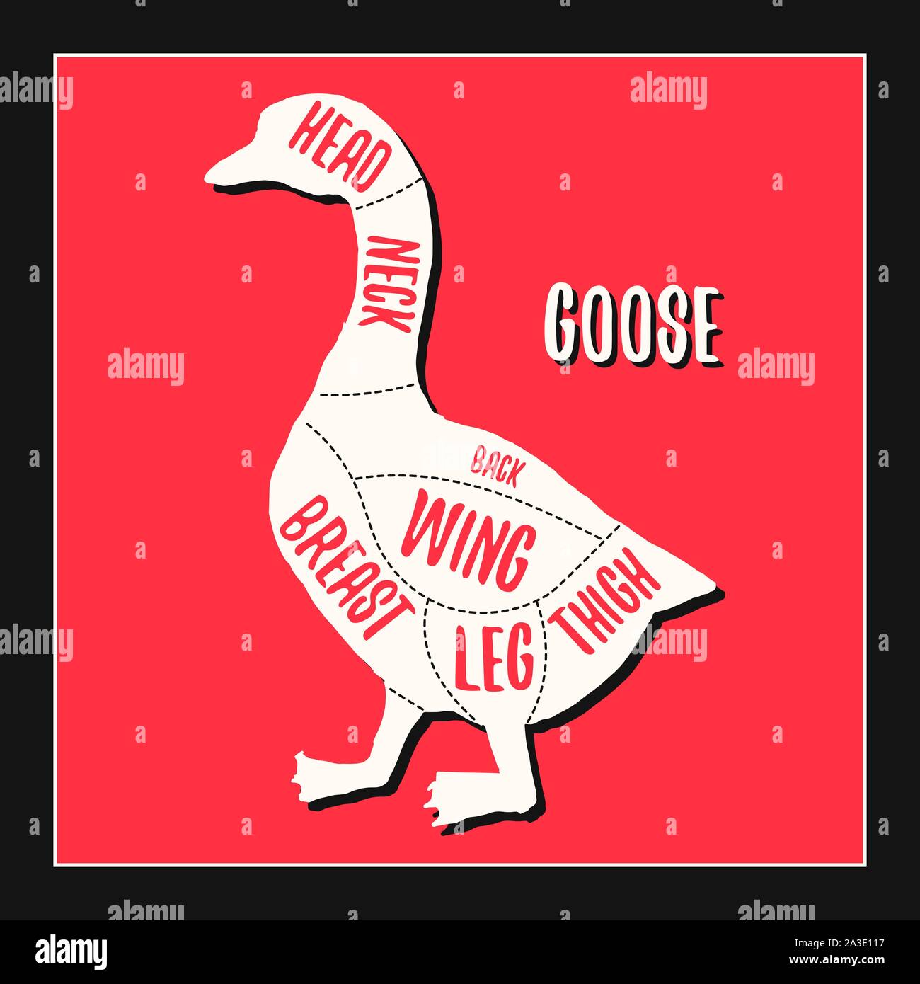 Goose meat cutting charts vector illustration for butchers shop guide ...