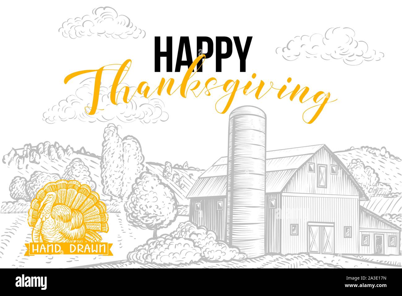 Happy holidays hand drawn banner vector template. Thanksgiving ...