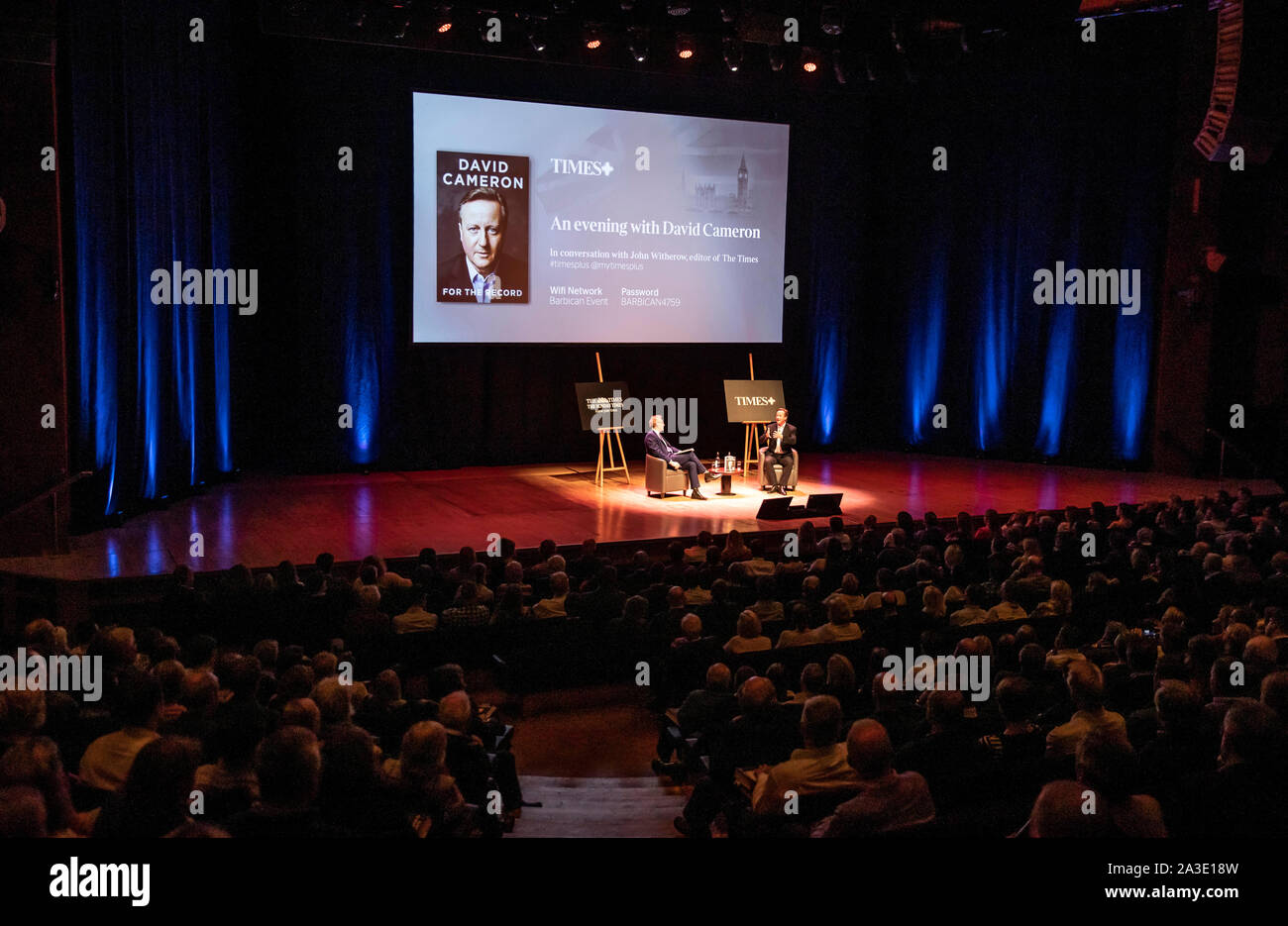 Former prime minister David Cameron speaks with Times editor John ...