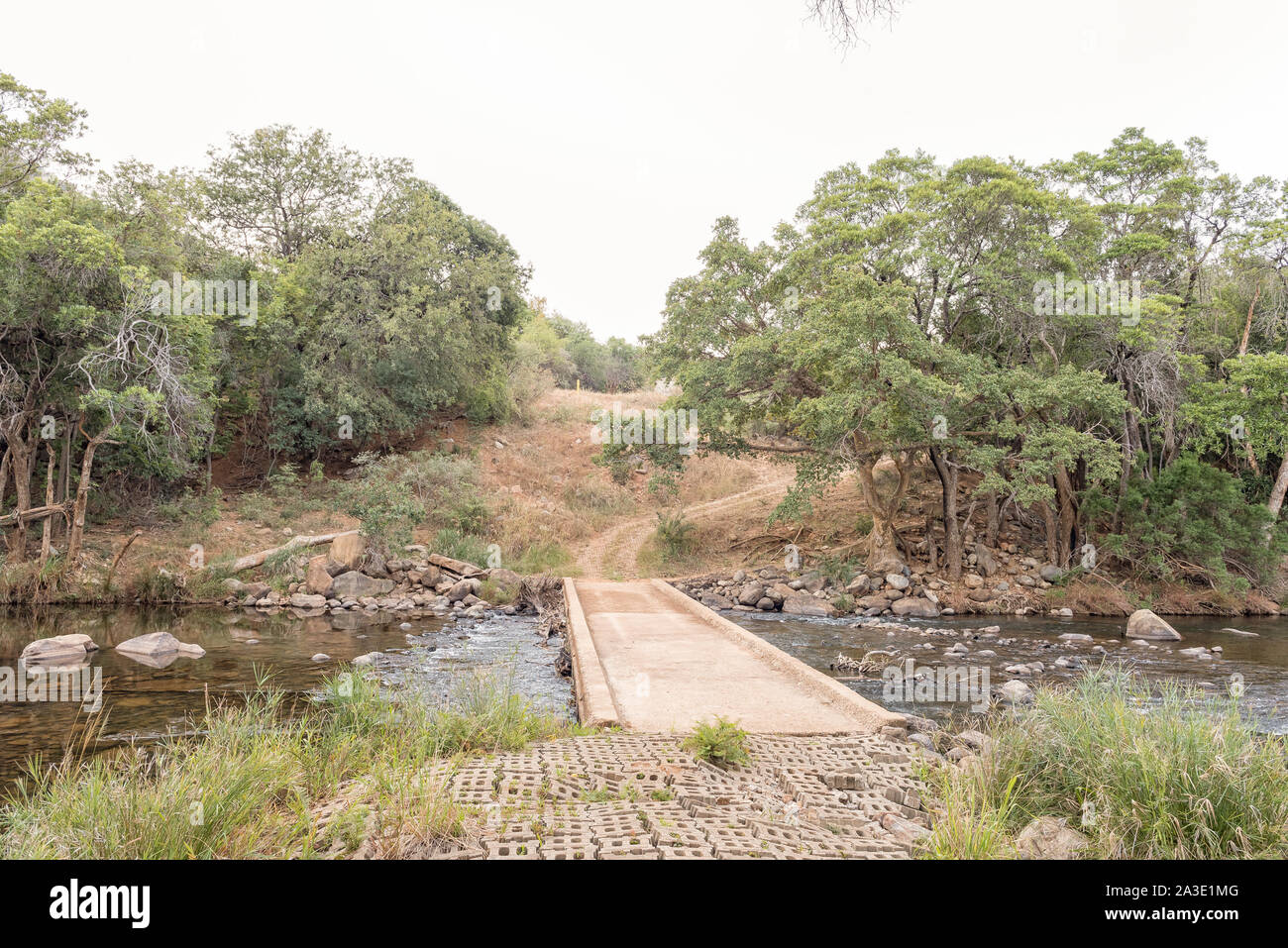 A scene, with a bridge over the Blyde River, on the Bushpig trail at ...