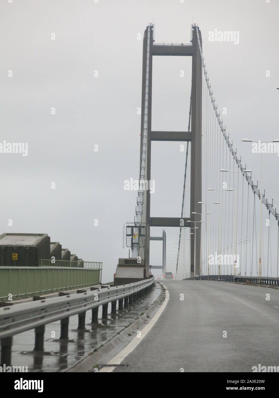 Driving along the Humber Bridge on a grey rainy day, the A15 that ...