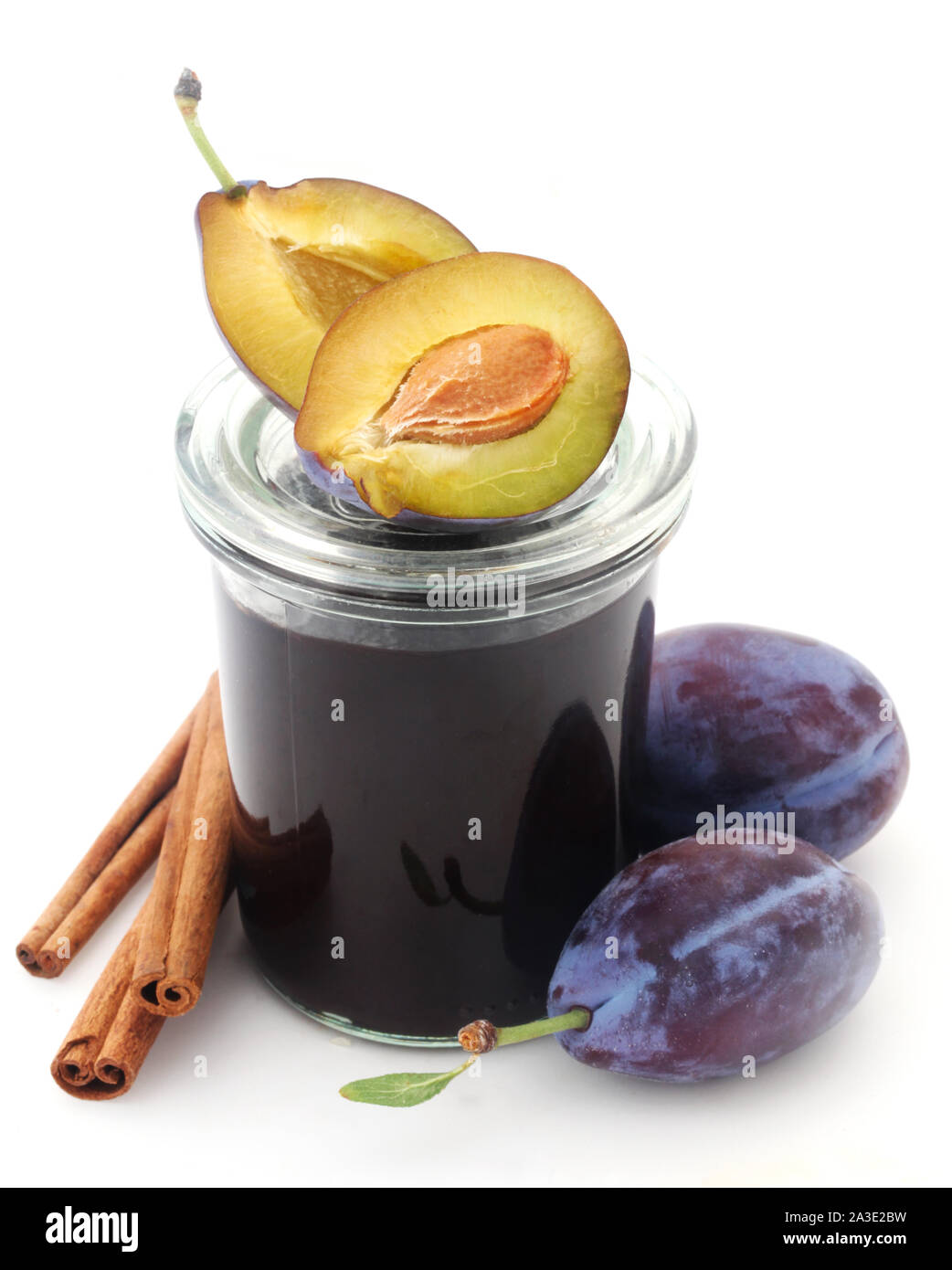 German Plum Jam Isolated On White Stock Photo - Alamy