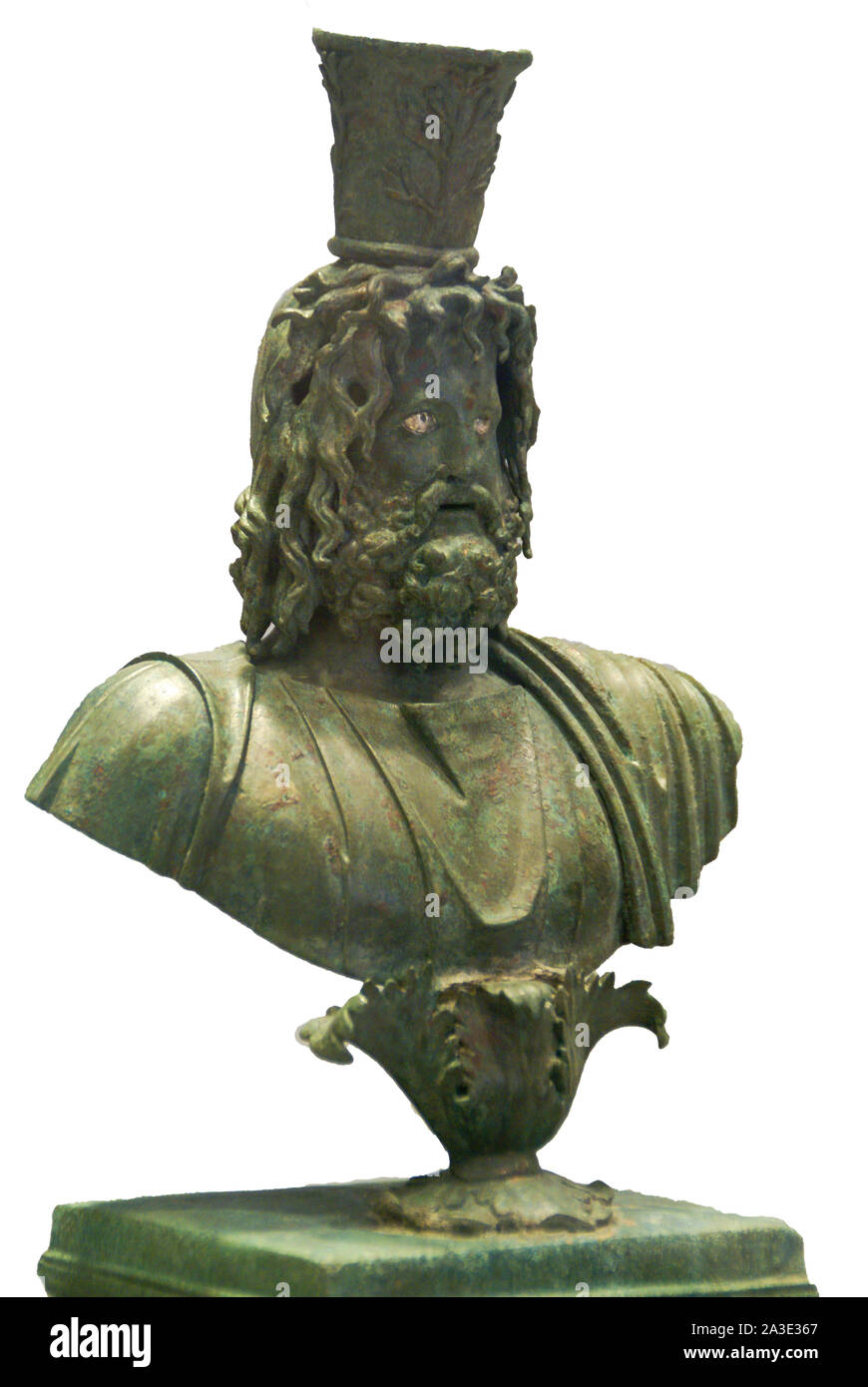 Greece. Bronze, metalwork. Bust of Serapis wearing a headdress known as ...