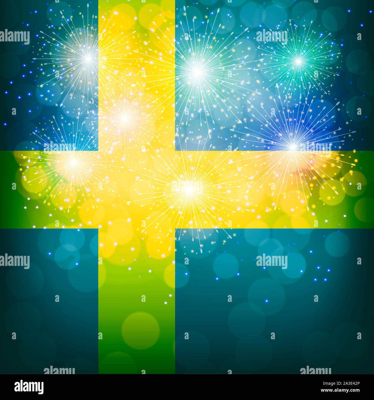 Bright firework with flag of Sweden. Happy Sweden day flag background ...
