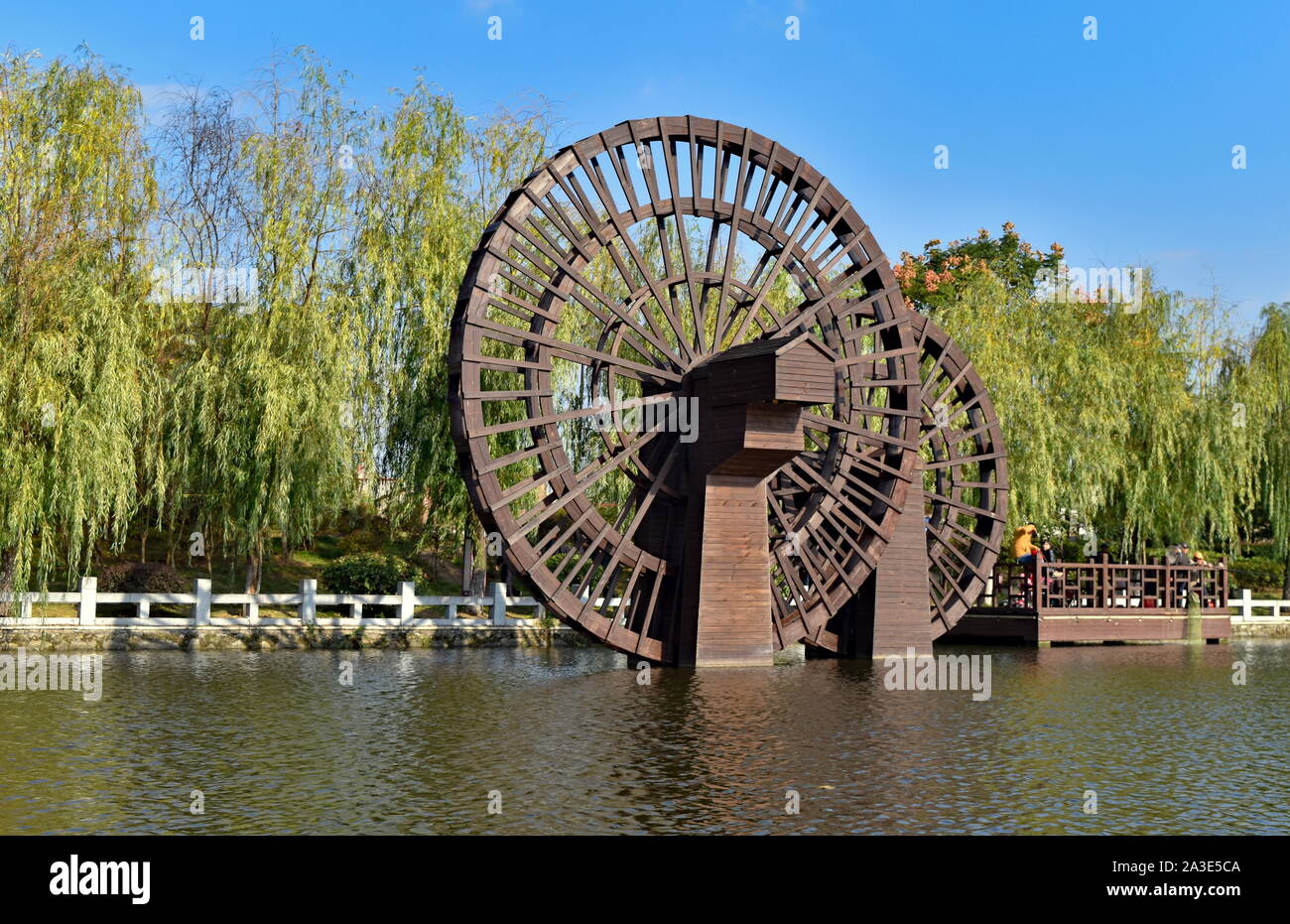 Wood watermills in Sanhe old town canal, Anhui, China Stock Photo - Alamy