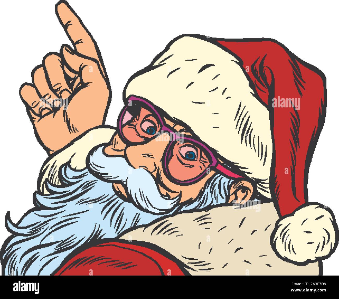 Santa Claus character is pointing merry Christmas and happy new year ...