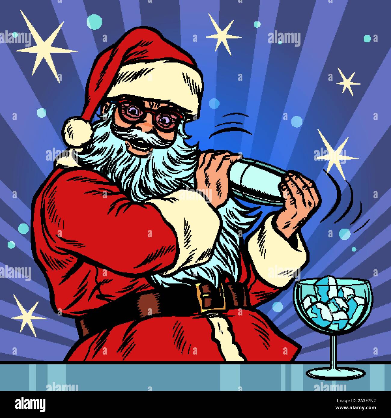 Santa Claus makes Christmas cocktail with ice for new year party. Santa ...