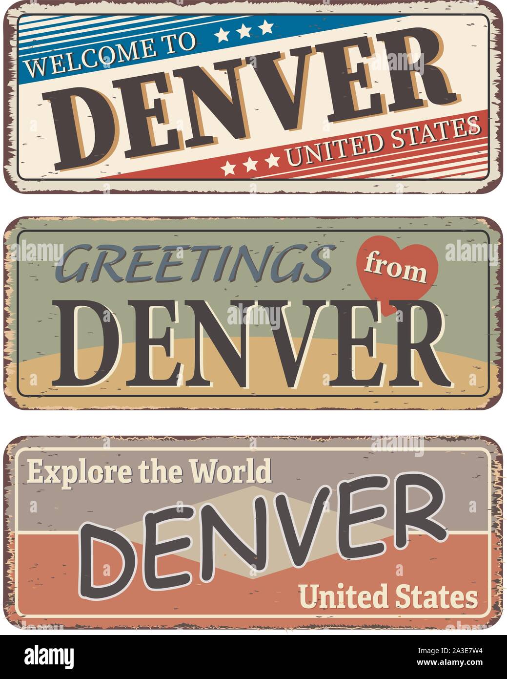 Vintage tin sign. Denver. Retro souvenirs or old postcard templates on ...