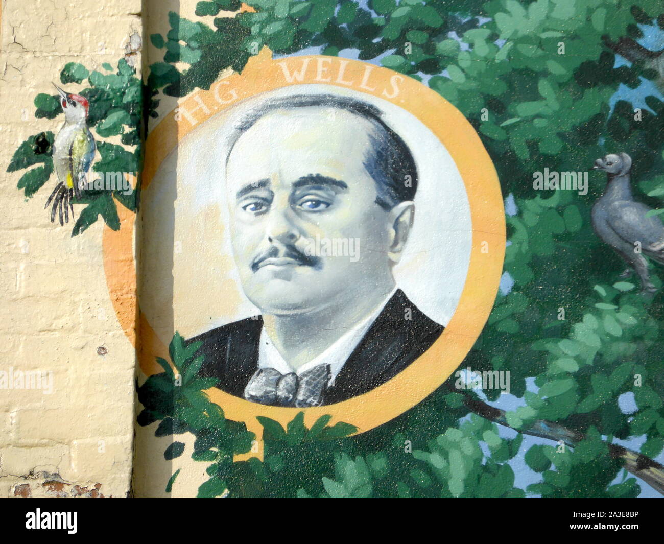 A portrait of H. G. Wells incorporated within the Charles Darwin mural ...