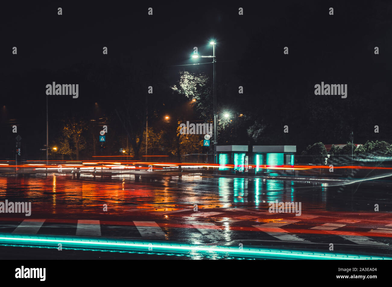 Street urban night evening lights , cars headlights headlamps on ...