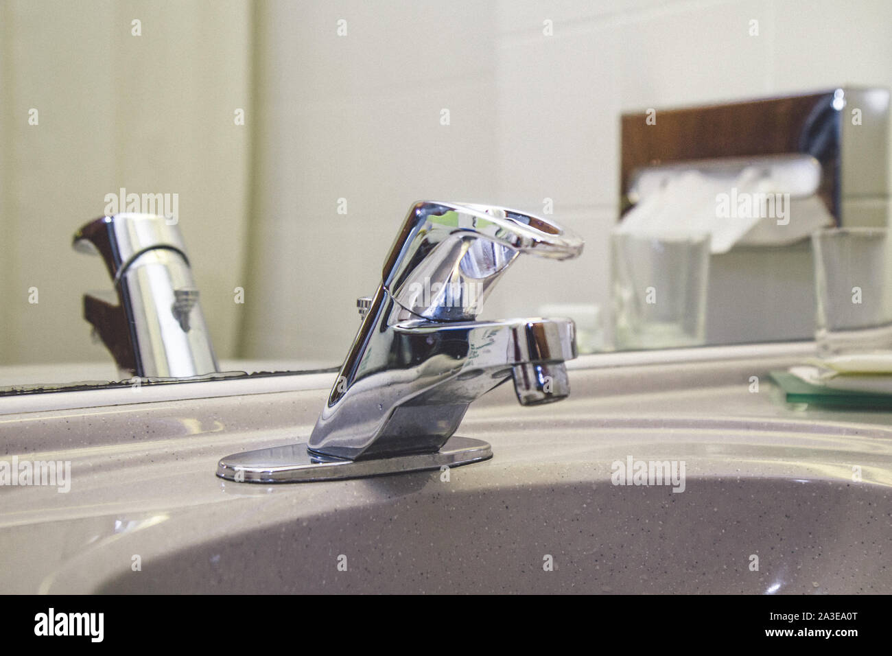 Top close-up , close up photo of steel metal water tap valve control ...