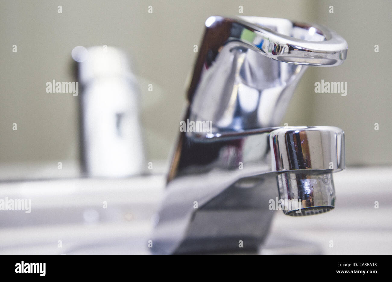Top close-up , close up photo of steel metal water tap valve control ...
