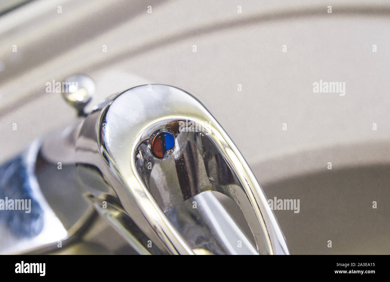 Top close-up , close up photo of steel metal water tap valve control ...