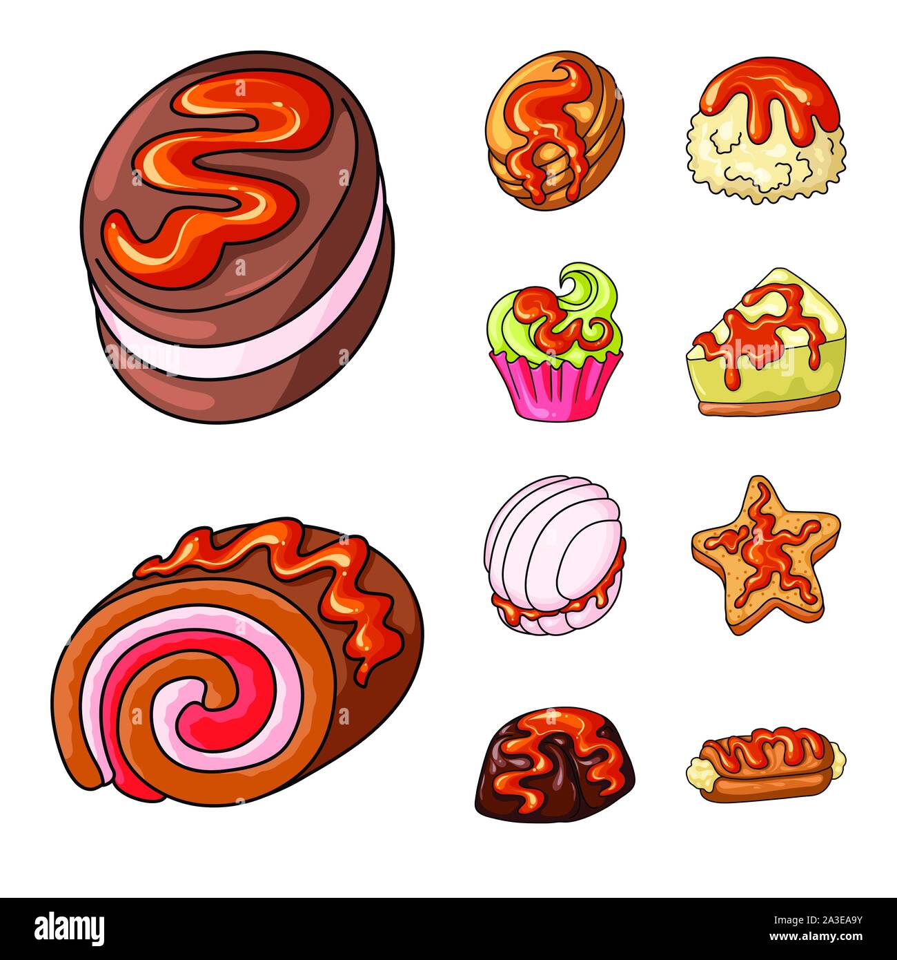 Vector design of dessert and sweet icon. Collection of dessert and food ...