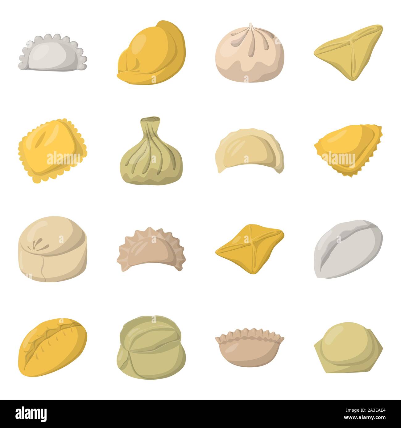 Vector illustration of dumplings and food sign. Set of dumplings and ...
