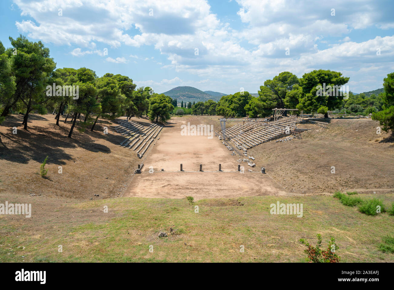 Ancient stadium of Epidaurus athletic track near the ancient theater ...
