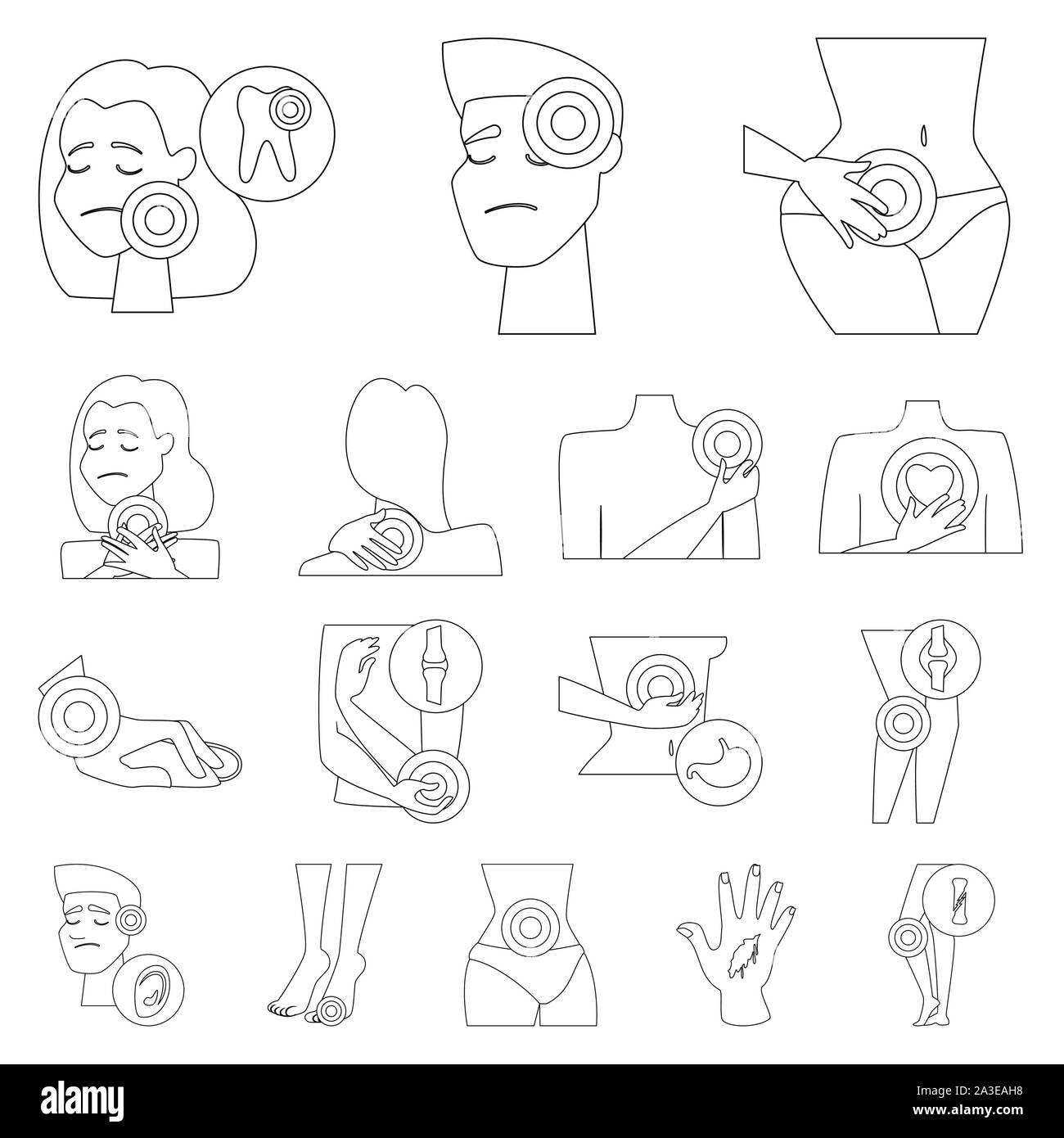 Isolated object of bone and inflammation symbol. Collection of bone and ...